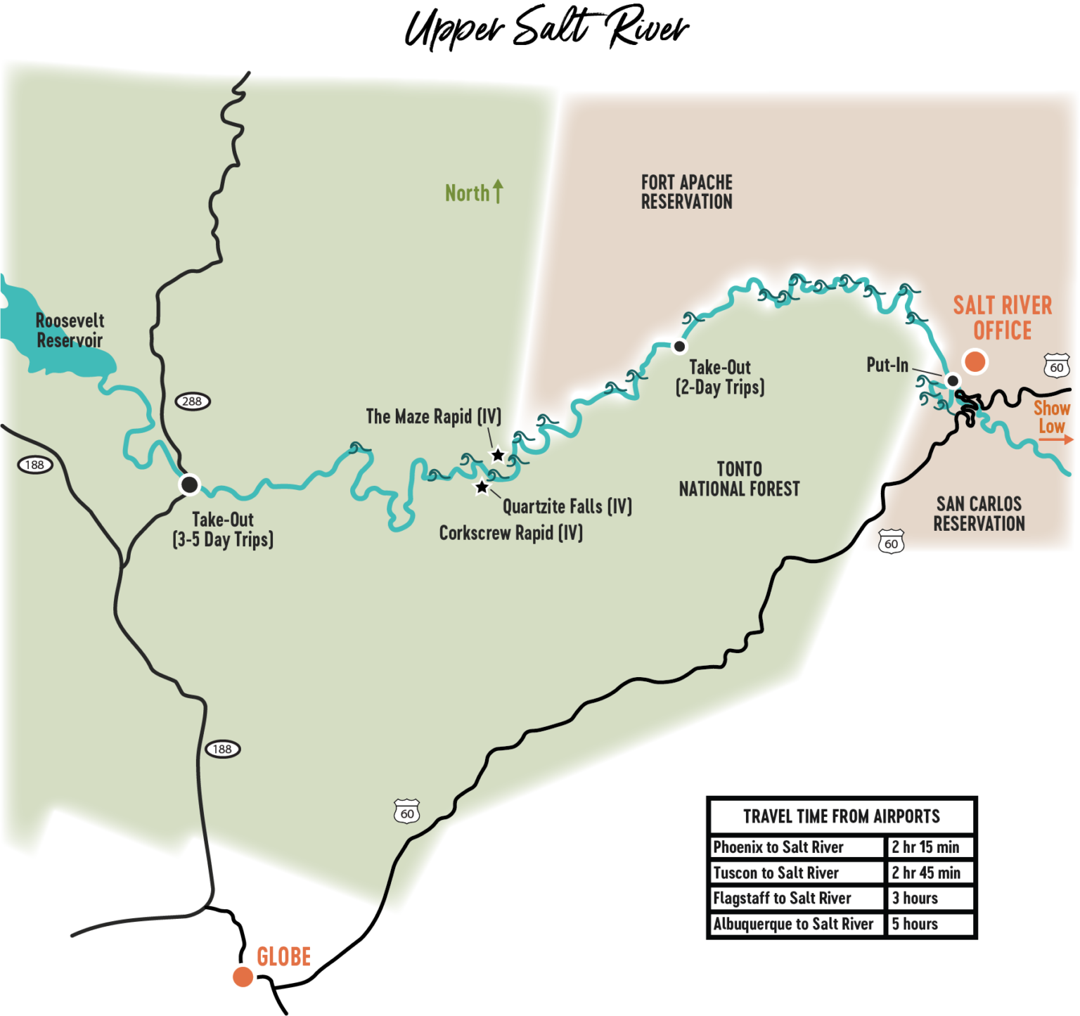 Salt River Map - Mild to Wild Rafting & Jeep Tours