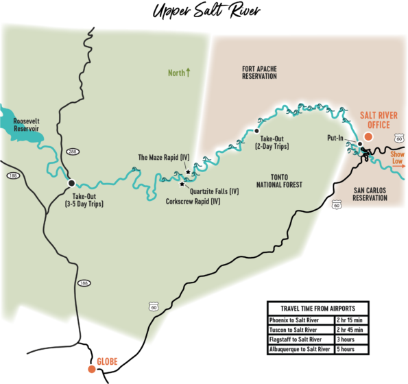 Salt River Map - Mild to Wild Rafting & Jeep Tours